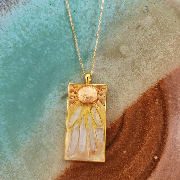 Artisan | Jewelry | Artisan Lemurian Seed Quartz Sun Rays Gold Toned ...